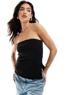 ASOS DESIGN longline ribbed side split bandeau top in black | ASOS