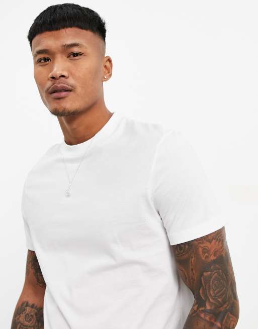 Asos Design Longline T Shirt With Crew Neck And Side Splits In White Asos