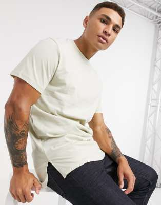 ASOS DESIGN longline t-shirt with side splits in beige | ASOS
