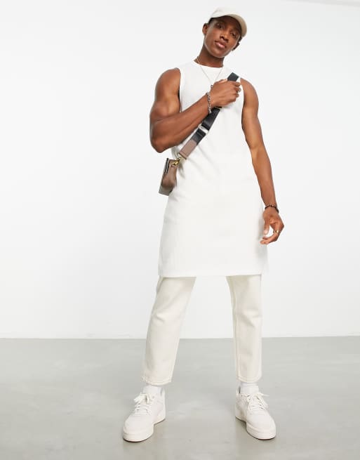 Asos Design Longline Trägertop Mit Waffelstruktur In Cremeweiß Asos