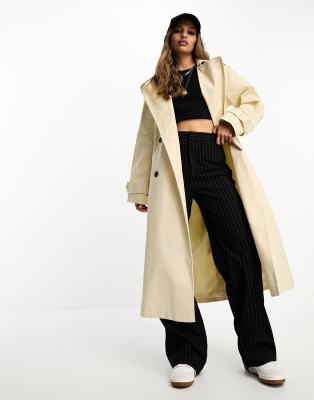 ASOS DESIGN longline trench coat in ecru | ASOS