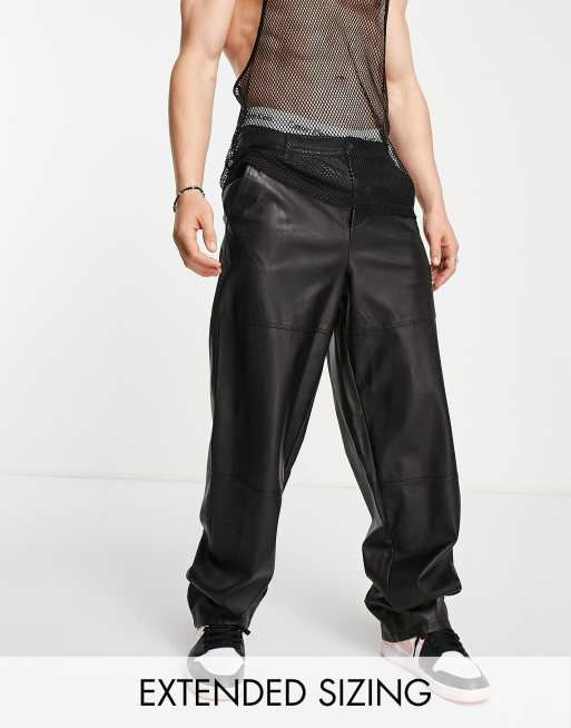 ASOS DESIGN loose fit pants in washed leather look - BLACK | ASOS
