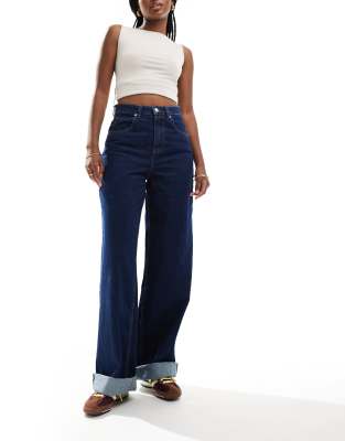 ASOS DESIGN loose jeans with deep turn up cuff in inky wash | ASOS