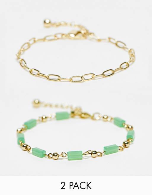 Asos Design Lot De 2 Bracelets De Perles Et Chaîne à Maillons Ouverts