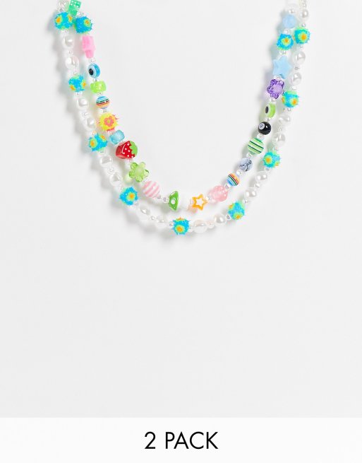 Asos Design Lot De 2 Colliers Chaîne Avec Perles Et Boules à Picots