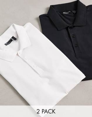 ASOS DESIGN - Lot de 2 polos moulants - Noir/blanc | ASOS
