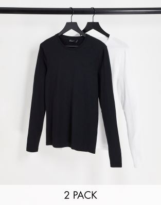 ASOS DESIGN - Lot de 2 t-shirts moulants ras de cou à manches longues - Noir et blanc | ASOS