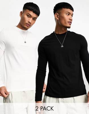 ASOS DESIGN - Lot de 2 t-shirts ras de cou à manches longues - Noir et blanc | ASOS