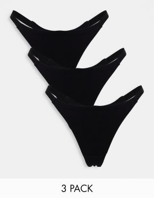 ASOS DESIGN - Lot de 3 strings tanga basiques en coton - Noir | ASOS