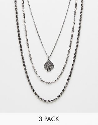 ASOS DESIGN - Lot de 3 colliers avec pendentif as de pique ajouré ...
