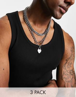ASOS DESIGN - Lot de 3 colliers en acier inoxydable étanche avec ...
