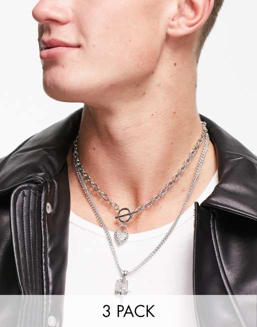 Asos Design Lot De 3 Colliers Multi Rangs Avec Croix Pavé Carré Et
