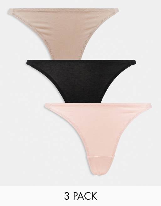 ASOS DESIGN - Lot de 3 strings coupe tanga en coton - Taupe/rose/noir ...