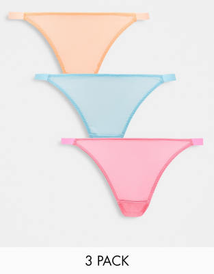 ASOS DESIGN - Lot de 3 strings coupe tanga en tulle - Rose fluo, bleu ...