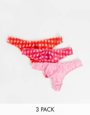 ASOS DESIGN - Lot de 3 strings en tulle à volants avec imprimé vichy | ASOS