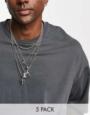 ASOS DESIGN - Lot de 5 colliers avec pendentifs croix et bréchet ...
