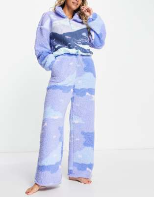 ASOS DESIGN lounge co-ord scenic cuddle fleece half zip sweat in blue ...