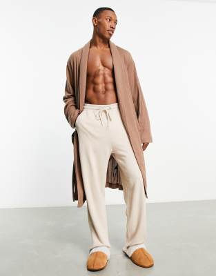ASOS DESIGN lounge dressing gown in brown waffle | ASOS