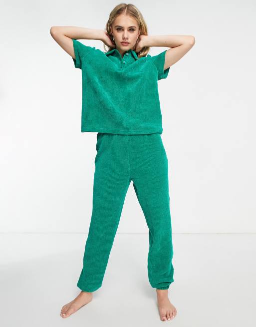 ASOS DESIGN lounge mix & match chenille set in green | ASOS