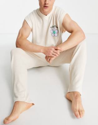 Asos Design Lounge Pajama Pants And Tank Top Set With Chest Print ...