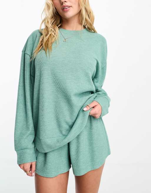 Asos Design Loungeset Met Sweater En Short Van Lichtgewicht Slubstof