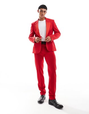 ASOS DESIGN low break slim tuxedo suit jacket in red | ASOS