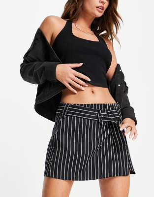 ASOS DESIGN low rise micro mini skirt with belt in pinstripe | ASOS