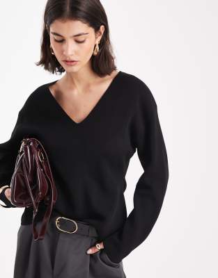 ASOS DESIGN low v neck waisted top in black | ASOS