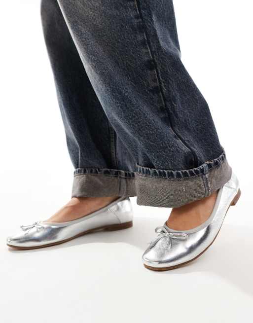 ASOS DESIGN Lullaby basic bow ballet flats in silver | ASOS
