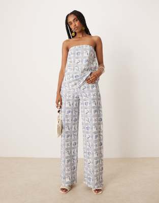 ASOS DESIGN – Luźne spodnie z szerokimi nogawkami we wzór muszelki ...