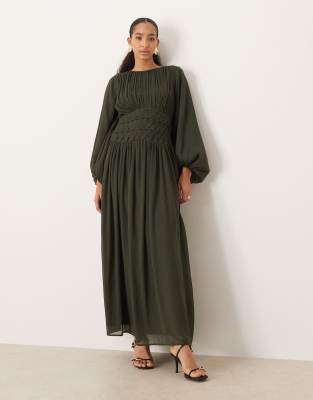 ASOS DESIGN macrame waisted maxi dress in dark khaki | ASOS