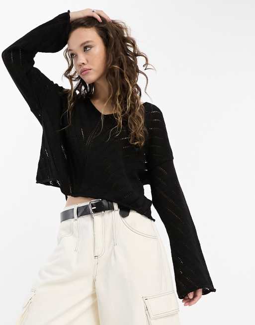 Asos Design Maglione Con Scollo A V In Maglia Traforata Nero Asos