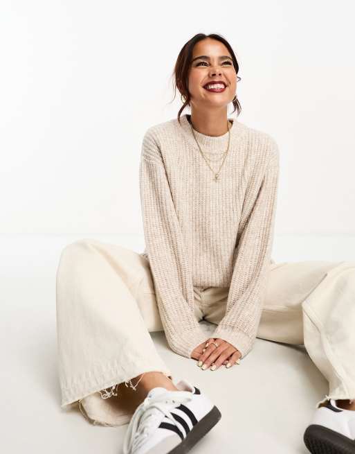 Asos Design Maglione Girocollo Morbido Color Avena A Coste Asos
