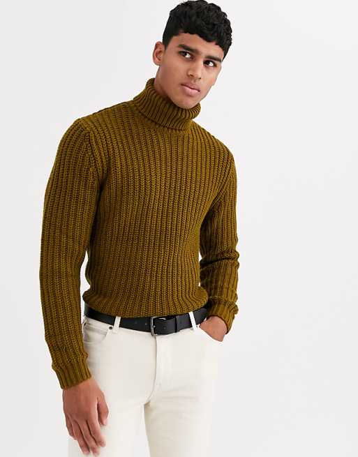 ASOS DESIGN - Maglione pesante stile pescatore accollato kaki a coste ... ASOS DESIGN - Maglione pesante stile pescatore accollato kaki a coste ...
