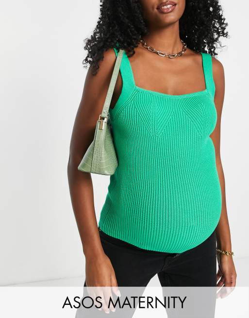 Asos Design Maternity Canottiera In Maglia Verde Con Scollo Squadrato