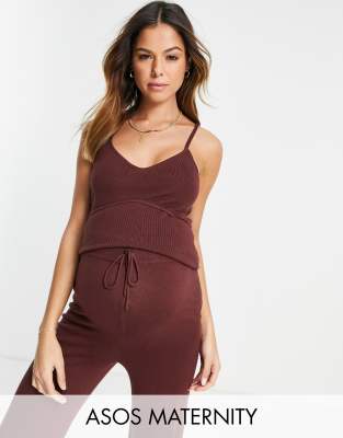ASOS DESIGN Maternity co-ord knitted cami in brown | ASOS