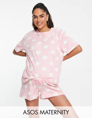ASOS DESIGN Maternity exclusive spot oversized tee & short pyjama set ...