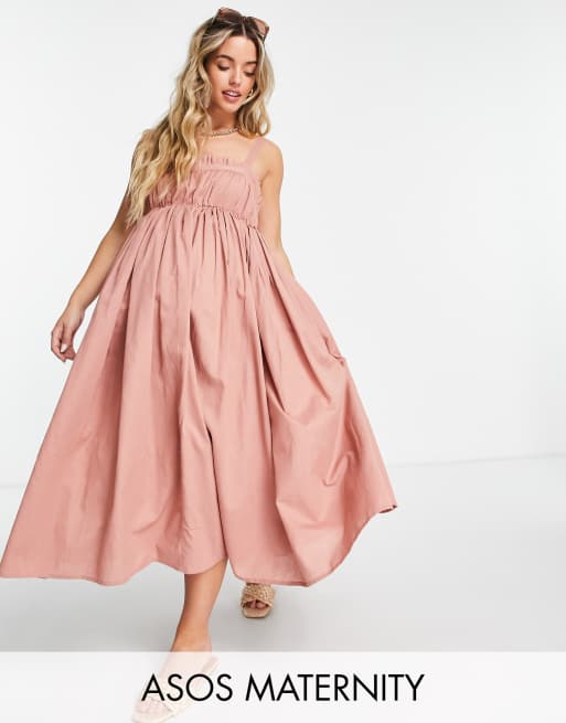 Asos Design Maternity Mittellanges Skater Sommerkleid In Staubrosa