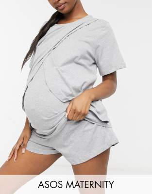 ASOS DESIGN Maternity mix & match jersey pajama short in heather gray ...