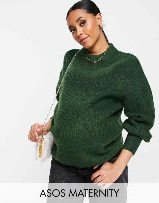 Asos Design Maternity Pull Côtelé Ras De Cou En Maille Duveteuse