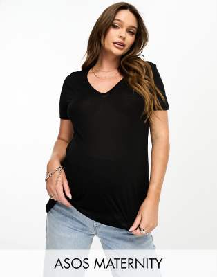 ASOS DESIGN Maternity relaxed v neck t-shirt in black | ASOS