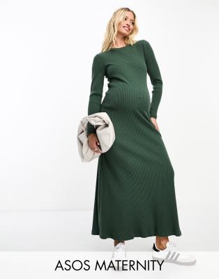 ASOS DESIGN Maternity - Robe côtelée mi-longue ultra douce au toucher à manches longues et col ...
