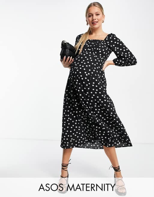 Asos Design Maternity Robe Mi Longue à Encolure Carrée Froncée Et