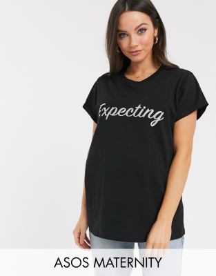 ASOS DESIGN Maternity t-shirt with expecting in glitter print | ASOS