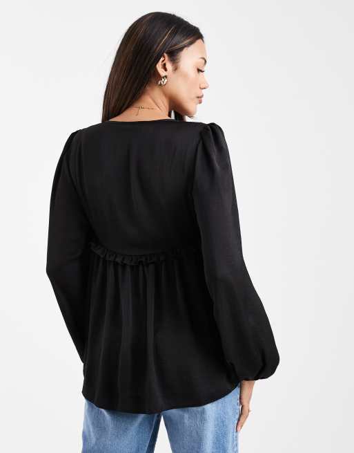 ASOS DESIGN Maternity tie front blouse with ruched detail in black | ASOS