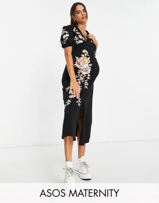 ASOS DESIGN Maternity ultimate midi tea dress with collar and floral ...