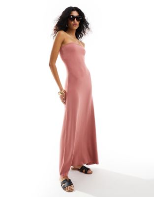 ASOS DESIGN maxi dress bandeau with full hem in raspberry red - RED | ASOS