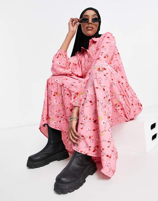 Asos Design Maxi Hemdkleid Mit Biesen Und Blümchenmuster Asos