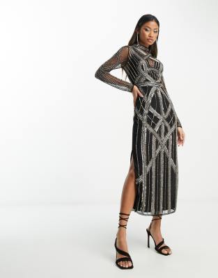 ASOS DESIGN - Maxi jurk met versierd patroon in zwart | ASOS