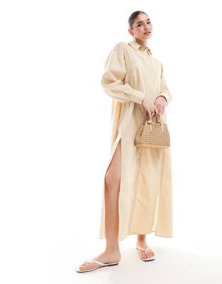 ASOS DESIGN maxi shirt dress with high double slit in stone | ASOS